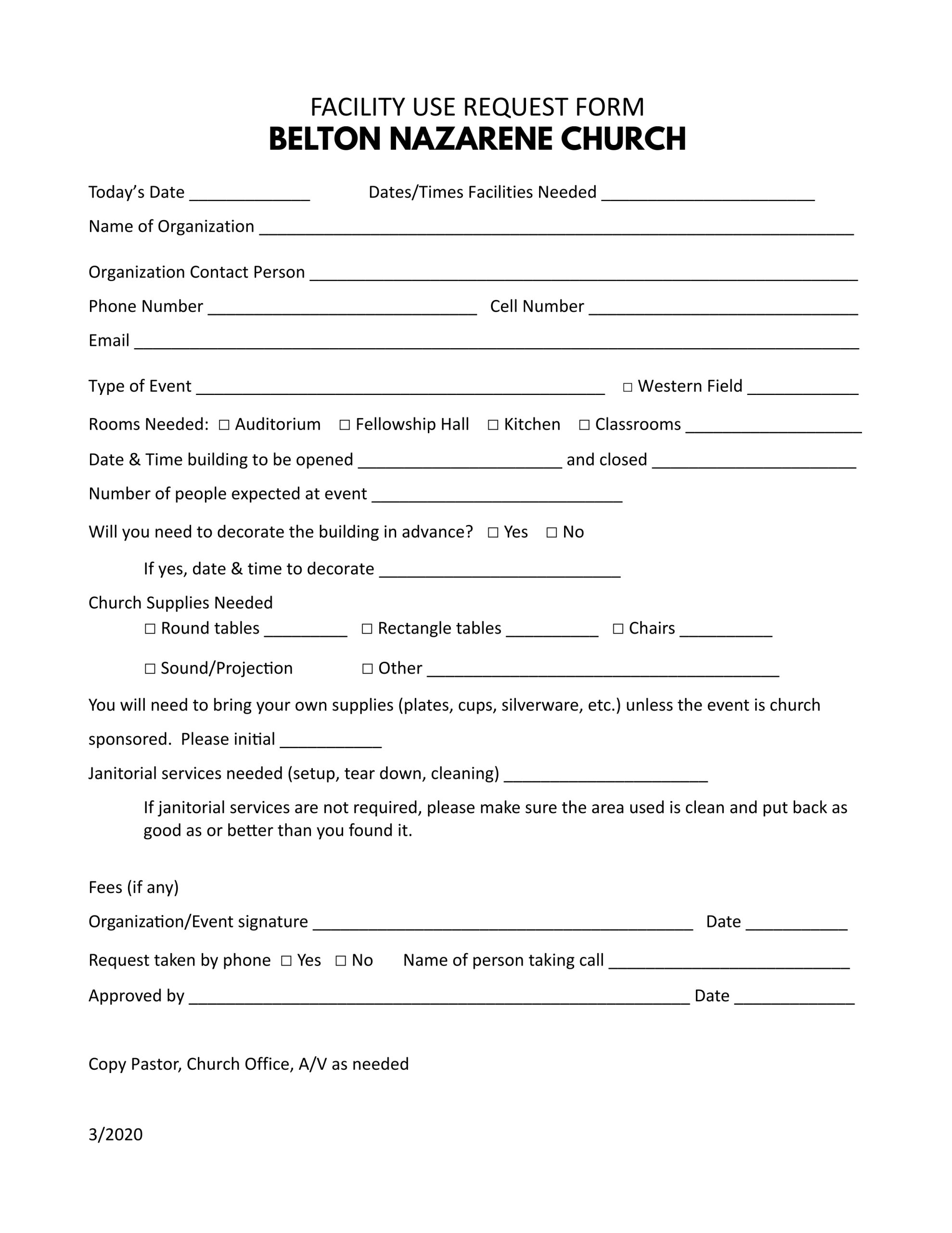Event Request Form - Belton Nazarene Church